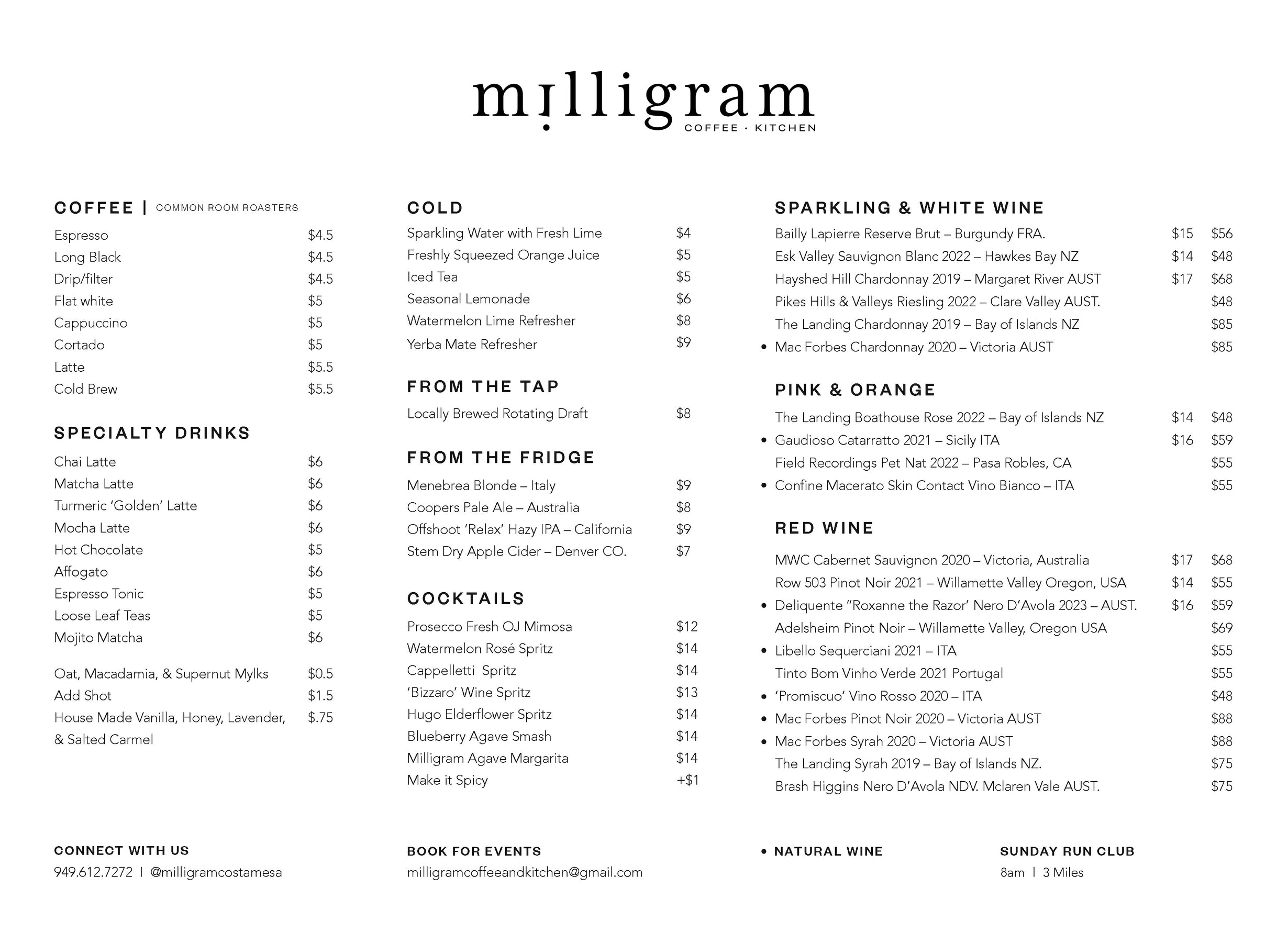 Menu – Milligram Coffee and Kitchen