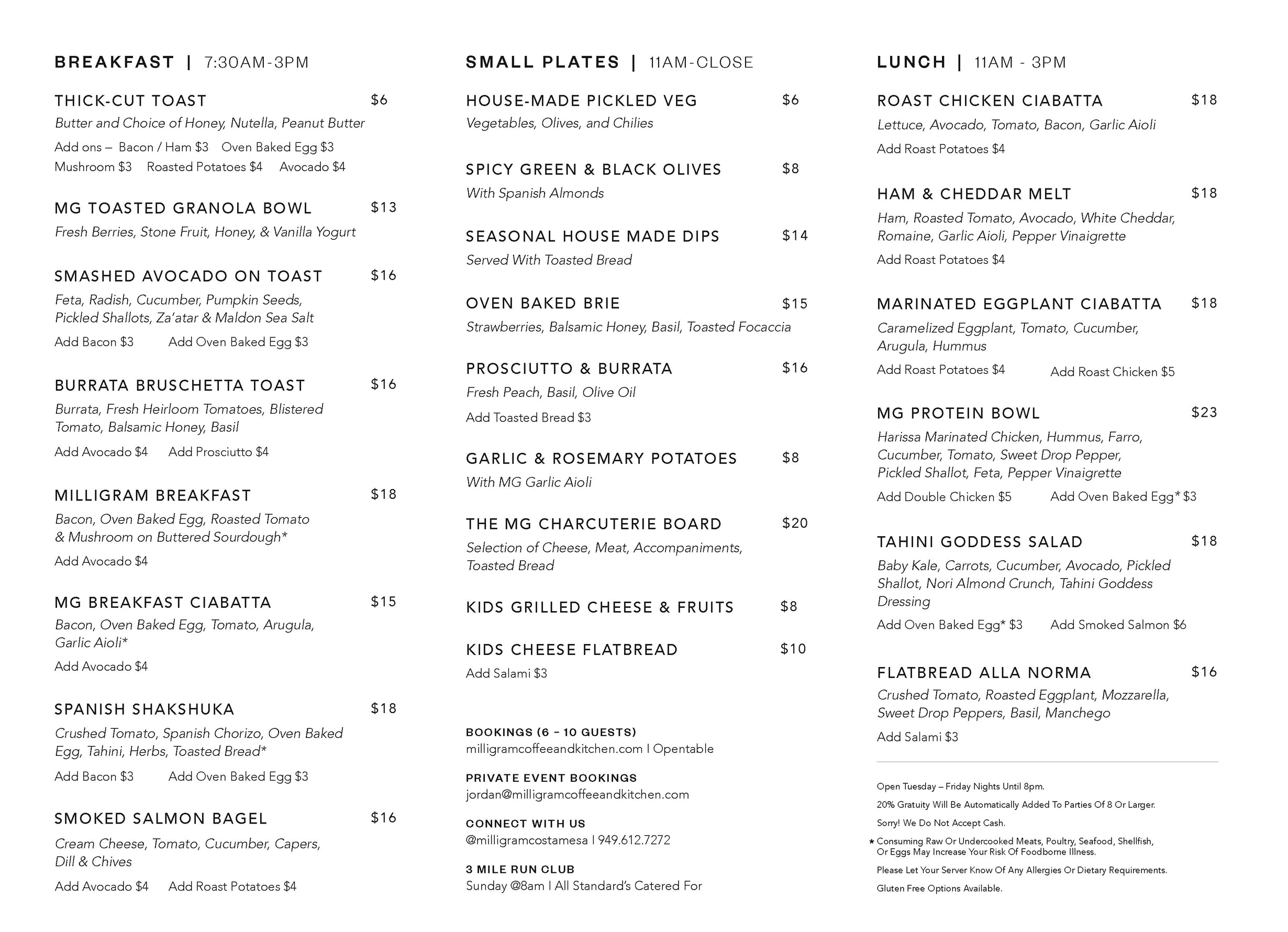 Menu – Milligram Coffee and Kitchen